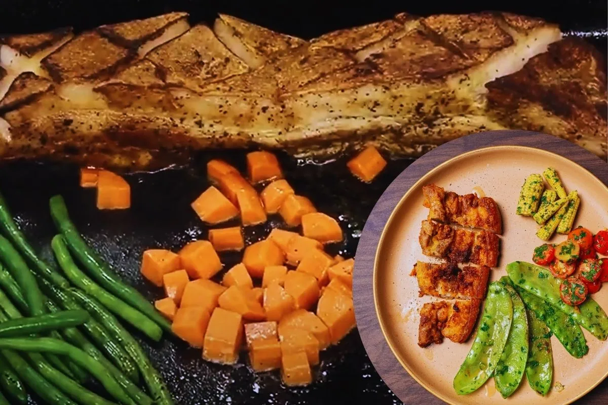 Receita de Panceta Frita com Legumes Salteados